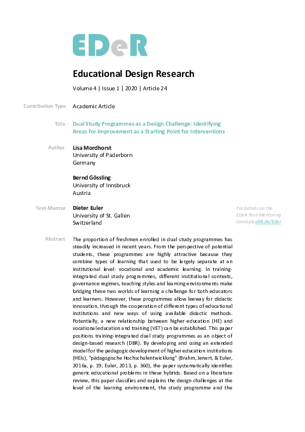 (PDF) Dual Study Programmes as a Design Challenge: Identifying Areas ...