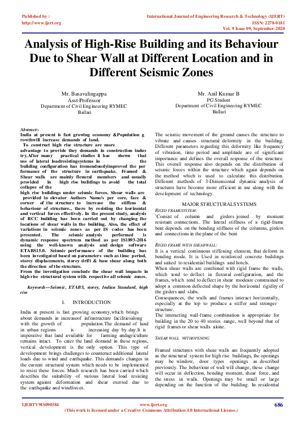 Pdf Ijert Analysis Of High Rise Building And Its Behaviour Due To Shear Wall At Different