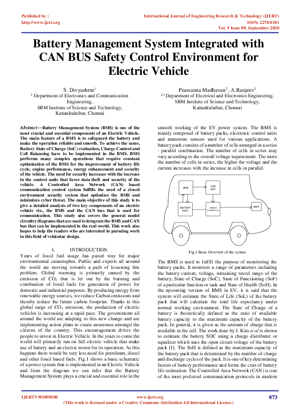 (PDF) IJERT-Battery Management System Integrated with CAN BUS Safety Control Environment for ...