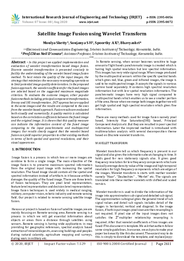 (PDF) IRJET- Satellite Image Fusion using Wavelet Transform