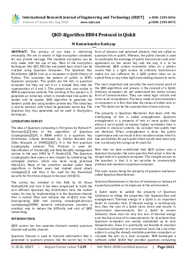 (PDF) IRJET- QKD Algorithm BB84 Protocol in Qiskit