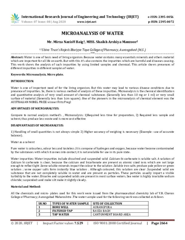 (PDF) IRJET- MICROANALYSIS OF WATER