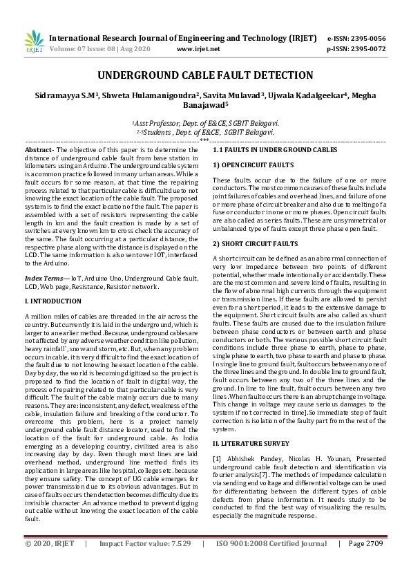 Pdf Irjet Underground Cable Fault Detection