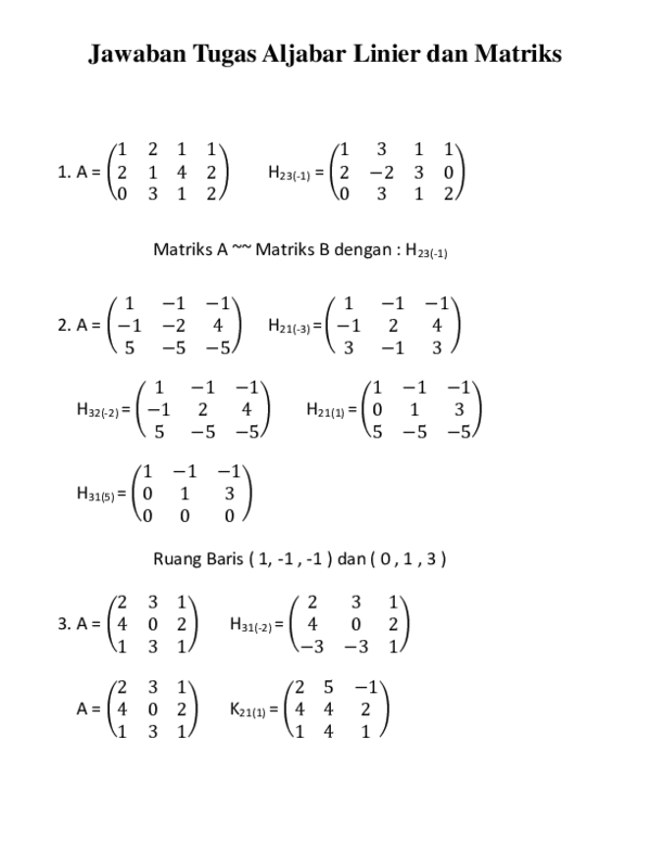 (PDF) Jawaban Tugas Aljabar Linier dan Matriks
