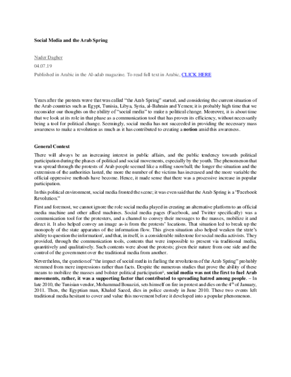 (PDF) Social Media and the Arab Spring
