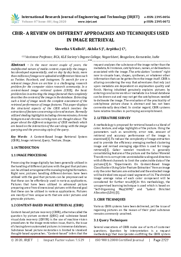 Pdf Cbir A Review On Different Approaches And Techniques Used In