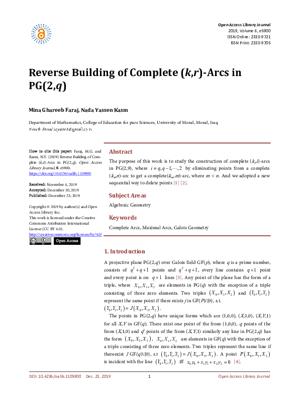 (PDF) Reverse Building of Complete (k,r)-Arcs in PG(2,q)