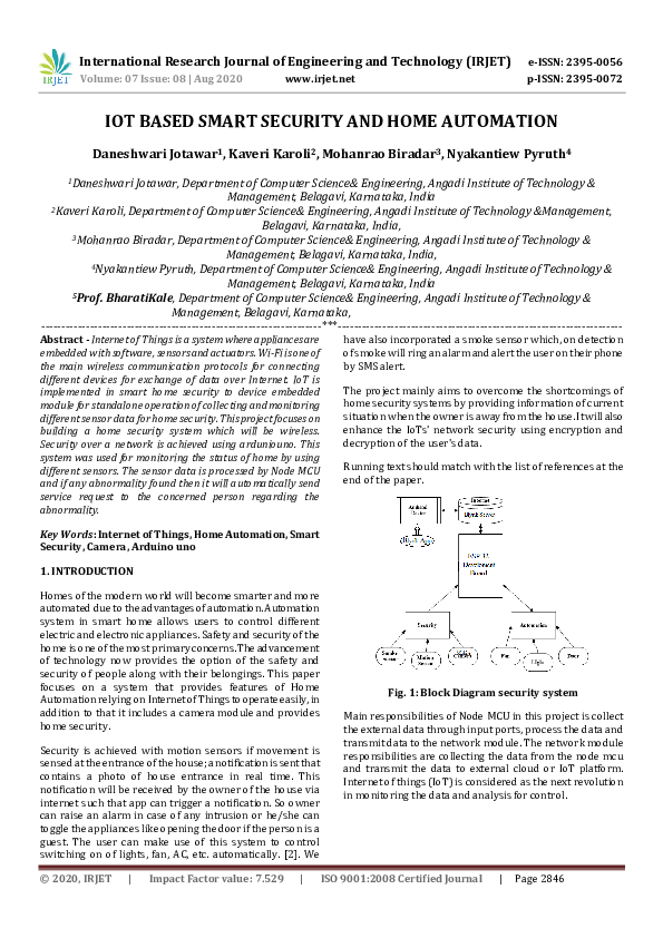 Pdf Irjet Iot Based Smart Security And Home Automation