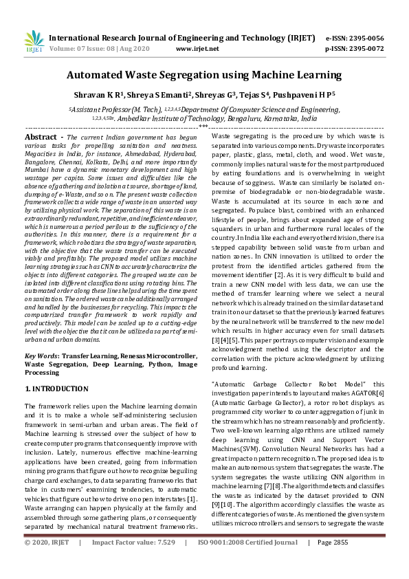 (PDF) IRJET- Automated Waste Segregation using Machine Learning