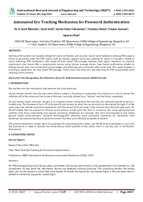 (PDF) IRJET- Automated Eye Tracking Mechanism for Password Authentication