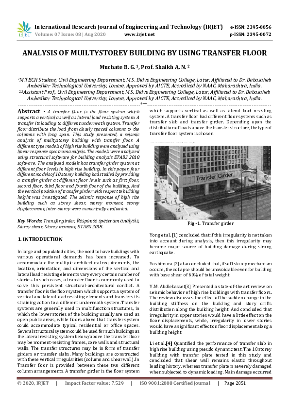 (PDF) IRJET- ANALYSIS OF MUILTYSTOREY BUILDING BY USING TRANSFER FLOOR