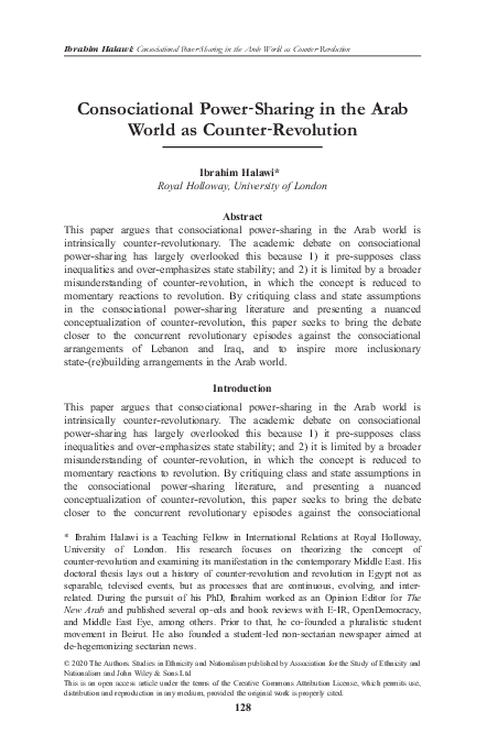 (PDF) Consociational Power-Sharing in the Arab World as Counter-Revolution