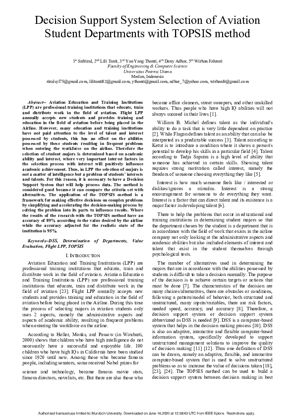 (PDF) Decision Support System Selection of Aviation Student Departments ...