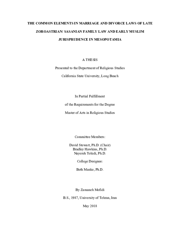 (PDF) THE COMMON ELEMENTS IN MARRIAGE AND DIVORCE LAWS OF LATE ...
