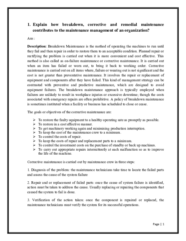 (DOC) Explain how breakdown, corrective and remedial maintenance ...