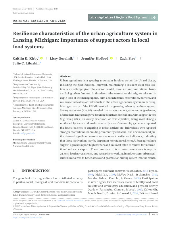 (PDF) Resilience characteristics of the urban agriculture system in ...