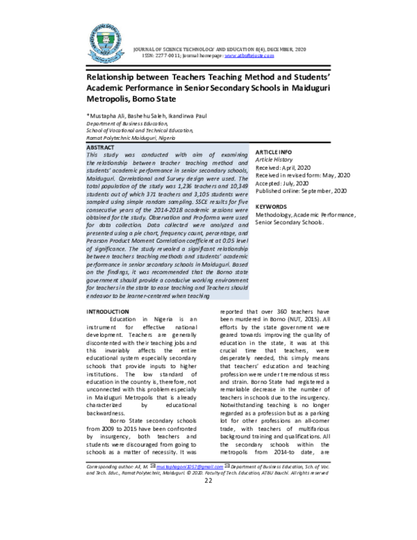 (PDF) Relationship between Teachers Teaching Method and Students ...