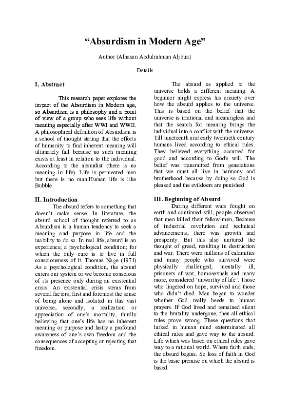 (DOC) "Absurdism in Modern Age"