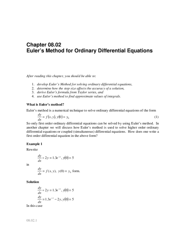 (PDF) Chapter 08.02 Euler's Method for Ordinary Differential Equations