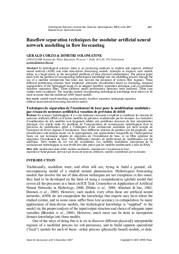 (PDF) Baseflow separation techniques for modular artificial neural ...