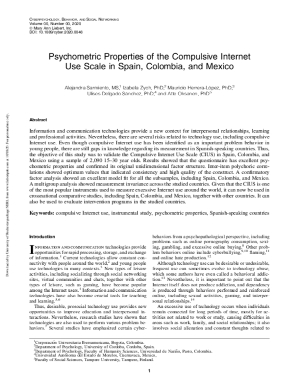 (PDF) Psychometric Properties of the Compulsive Internet Use Scale in ...