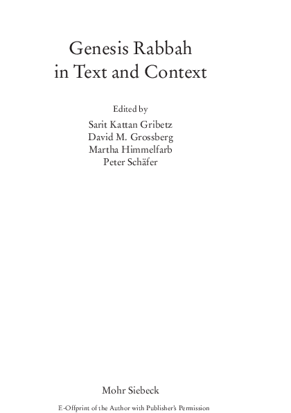 (PDF) Genesis Rabbah in Text and Context Edited by E-Offprint of the ...