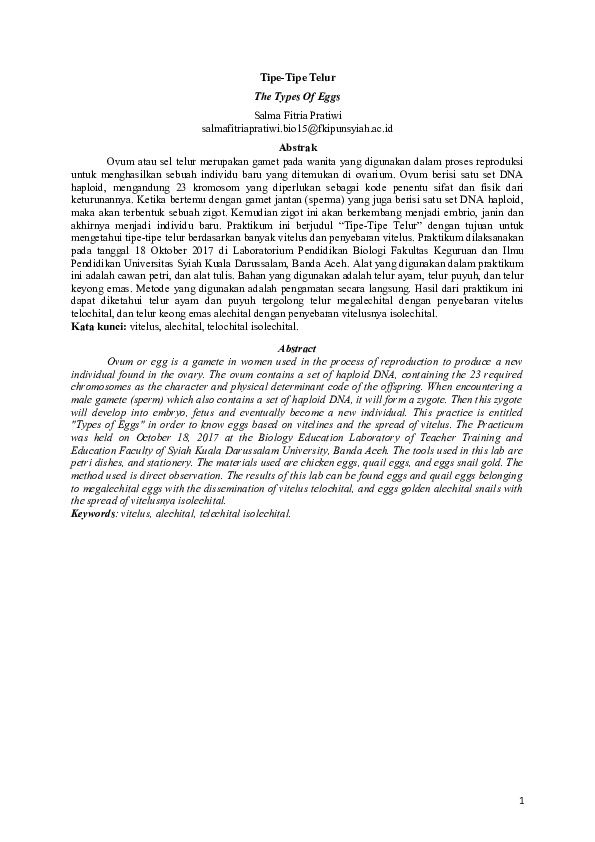 (DOC) Tipe-Tipe Telur The Types Of Eggs