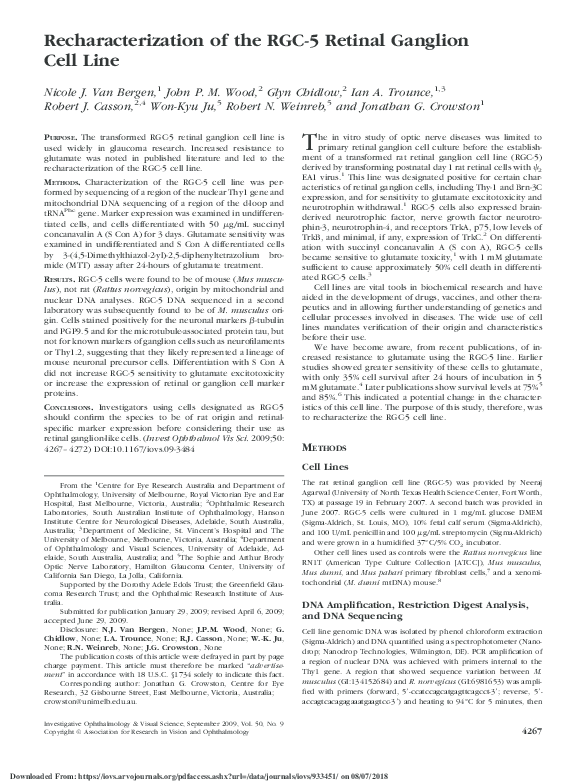 (PDF) Recharacterization of the RGC-5 Retinal Ganglion Cell Line