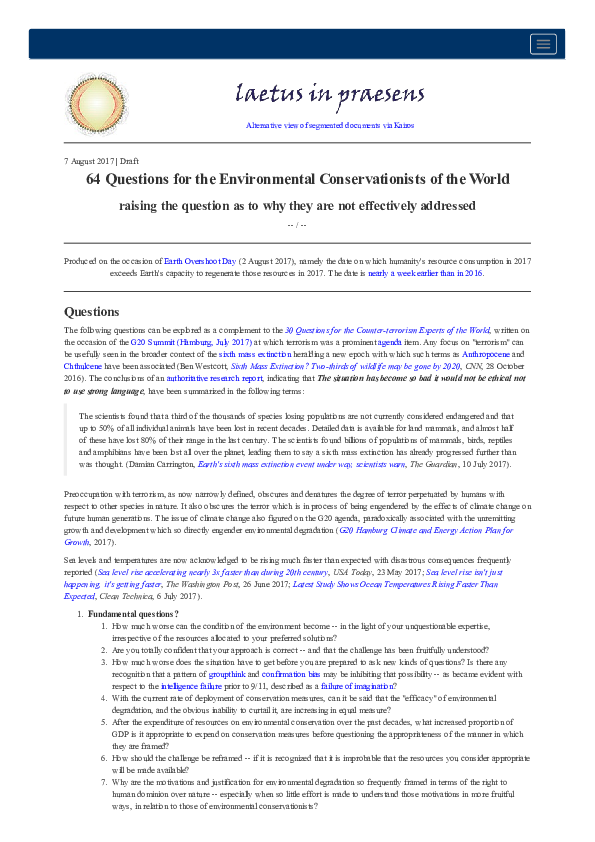 (PDF) 64 Questions for the Environmental Conservationists of the World ...