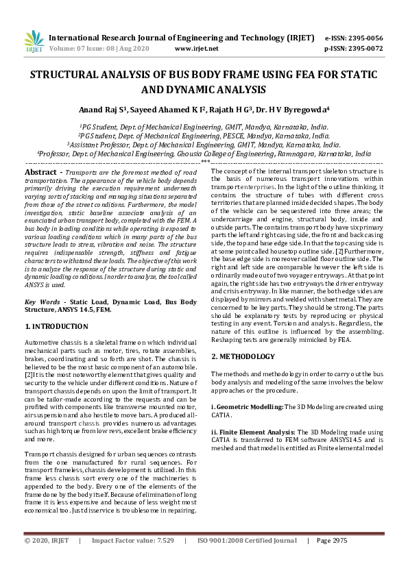 (PDF) IRJET- STRUCTURAL ANALYSIS OF BUS BODY FRAME USING FEA FOR STATIC ...