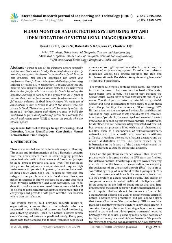 Pdf Irjet Flood Monitor And Detecting System Using Iot And Identification Of Victim Using