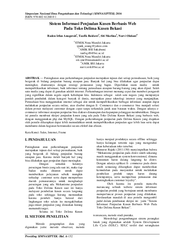 (PDF) Sistem Informasi Penjualan Kusen Berbasis Web Pada Toko Delima Kusen Bekasi
