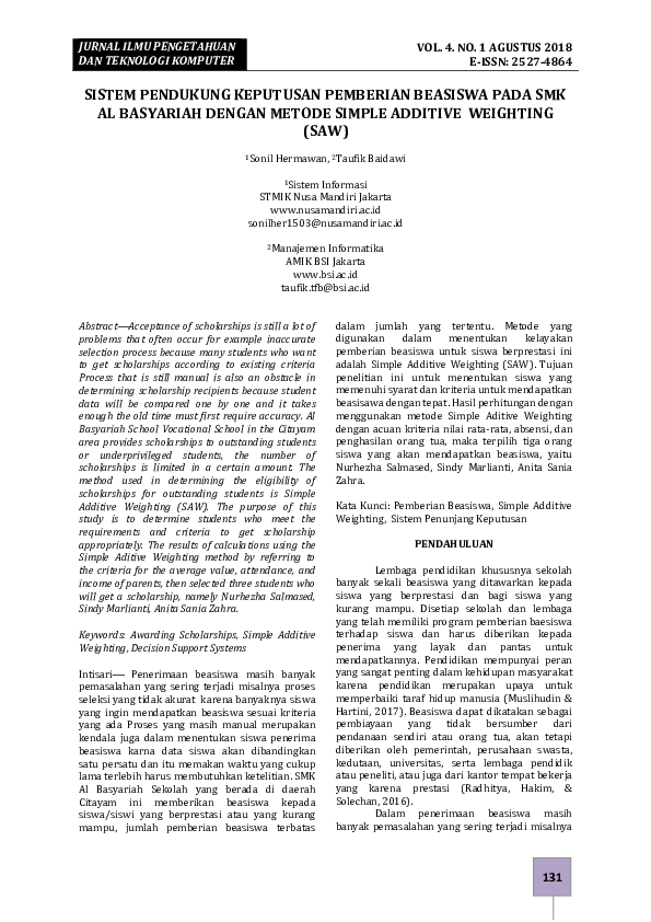 (PDF) SISTEM PENDUKUNG KEPUTUSAN PEMBERIAN BEASISWA PADA SMK AL BASYARIAH DENGAN METODE SIMPLE ...