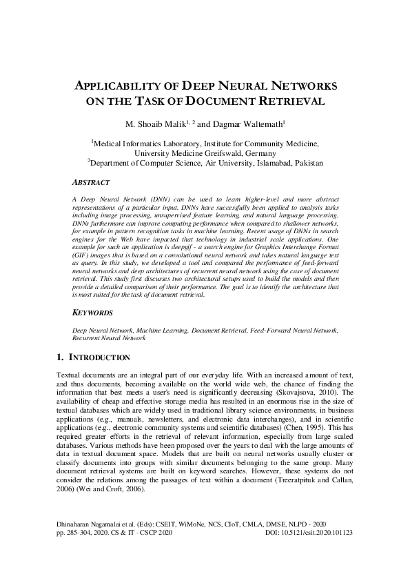 Pdf Applicability Of Deep Neural Networks On The Task Of Document