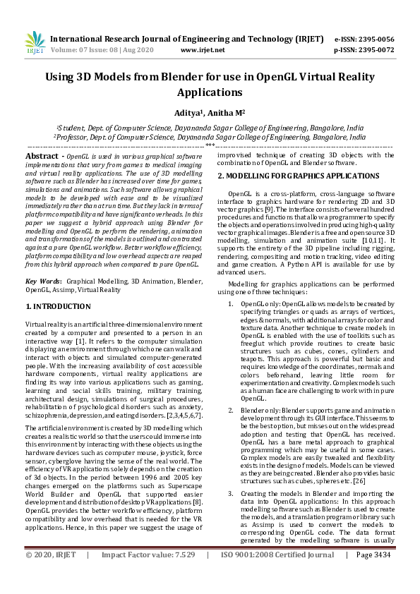 Pdf Irjet Using 3d Models From Blender For Use In Opengl Virtual Reality Applications