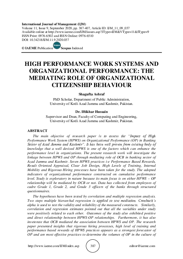 (PDF) HIGH PERFORMANCE WORK SYSTEMS AND ORGANIZATIONAL PERFORMANCE: THE ...