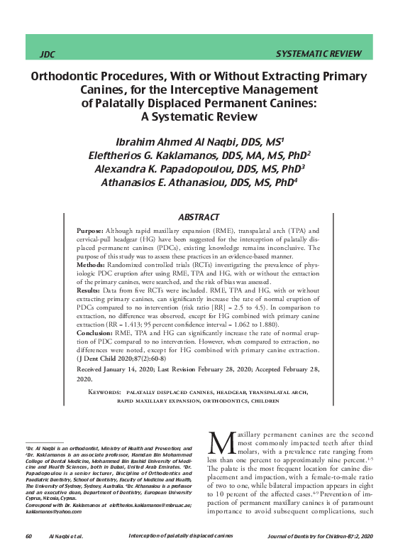 (PDF) Orthodontic Procedures, With or Without Extracting Primary ...