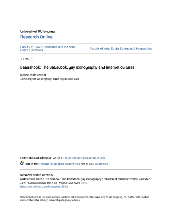 (PDF) Babashook: The Babadook, gay iconography and Internet cultures’
