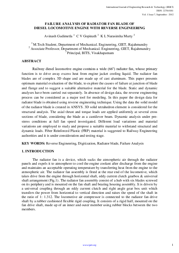 (PDF) IJERT-FAILURE ANALYSIS OF RADIATOR FAN BLADE OF DIESEL LOCOMOTIVE ENGINE WITH REVERSE ...