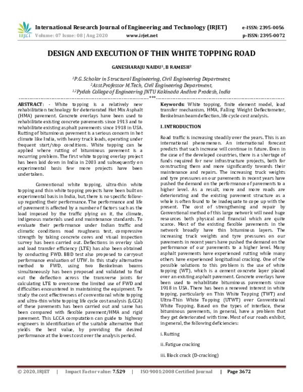 (PDF) DESIGN AND EXECUTION OF THIN WHITE TOPPING ROAD