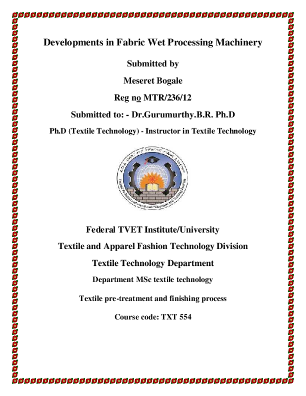 (PDF) Developments in Fabric Wet Processing Machinery Textile pre-treatment and finishing ...