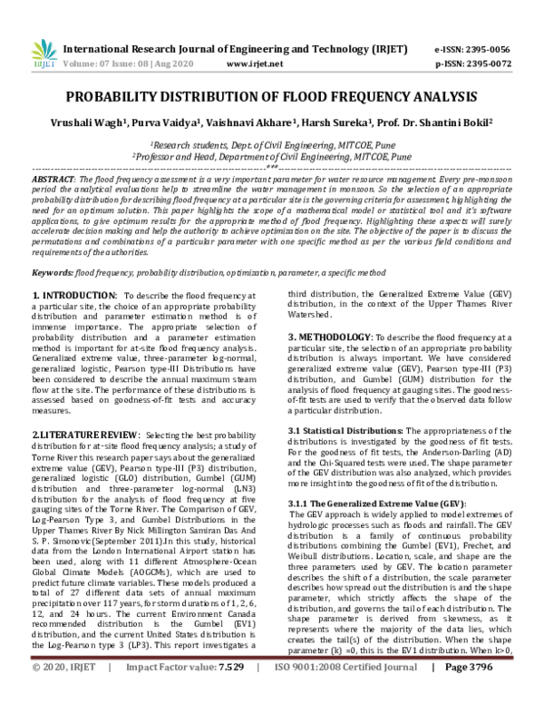 (PDF) IRJET- PROBABILITY DISTRIBUTION OF FLOOD FREQUENCY ANALYSIS