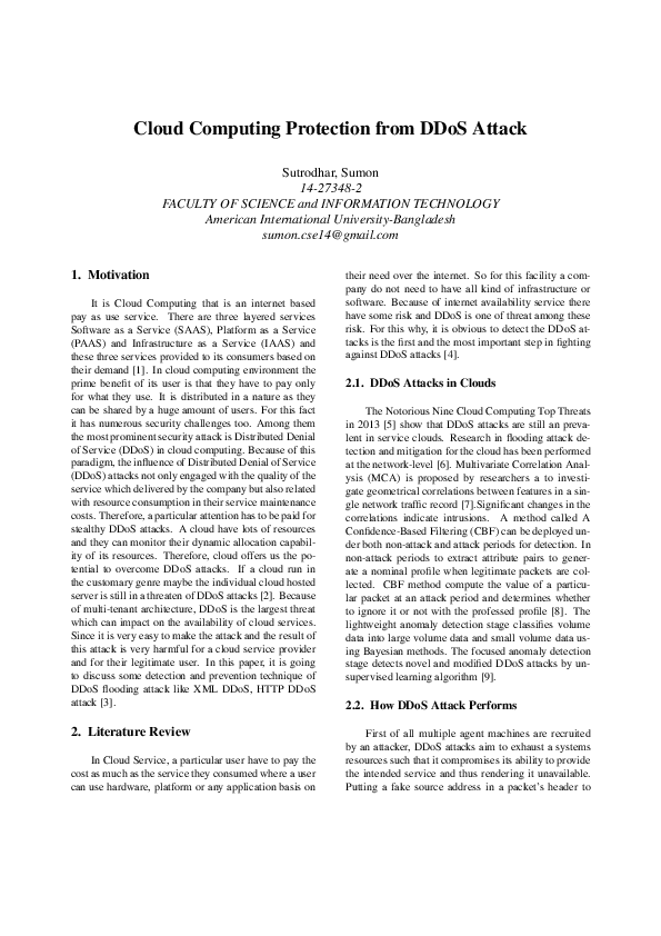 (PDF) Cloud Computing Protection from DDoS Attack | Sumon Sutrodhar - Academia.edu