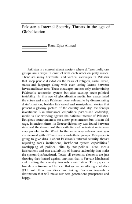 (PDF) Pakistan's Internal Security Threats in the age of Globalization