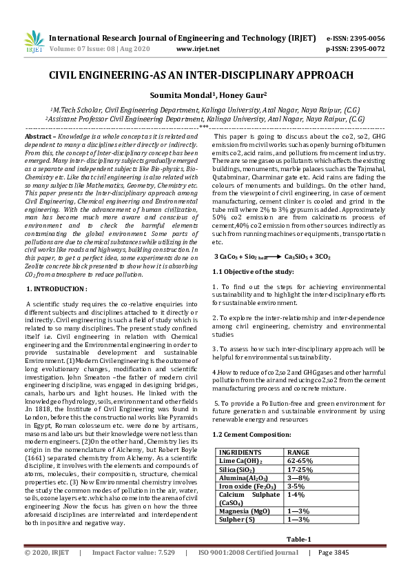(PDF) IRJET- CIVIL ENGINEERING-AS AN INTER-DISCIPLINARY APPROACH