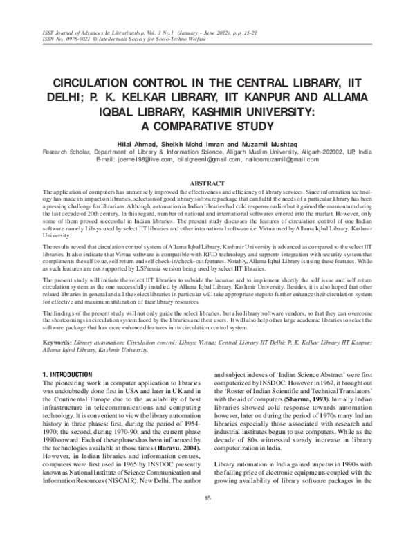 (PDF) Circulation Control in the Central Library, IIT Delhi; P. K ...