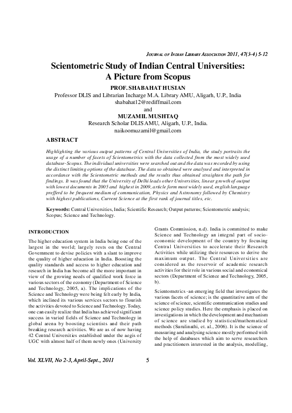 (PDF) Scientometric Study of Indian Central Universities: A Picture ...