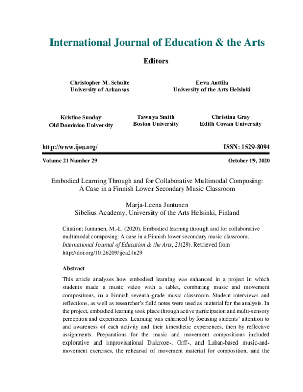 (PDF) Embodied learning through and for collaborative multimodal composing: A case in a Finnish ...