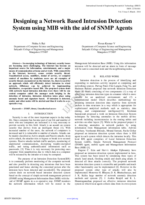 (PDF) IJERT-Designing a Network Based Intrusion Detection System using MIB with the aid of SNMP ...
