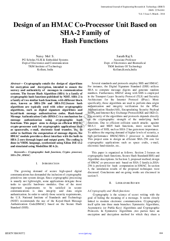 (PDF) IJERT-Design of an HMAC Co-Processor Unit Based on SHA-2 Family of Hash Functions